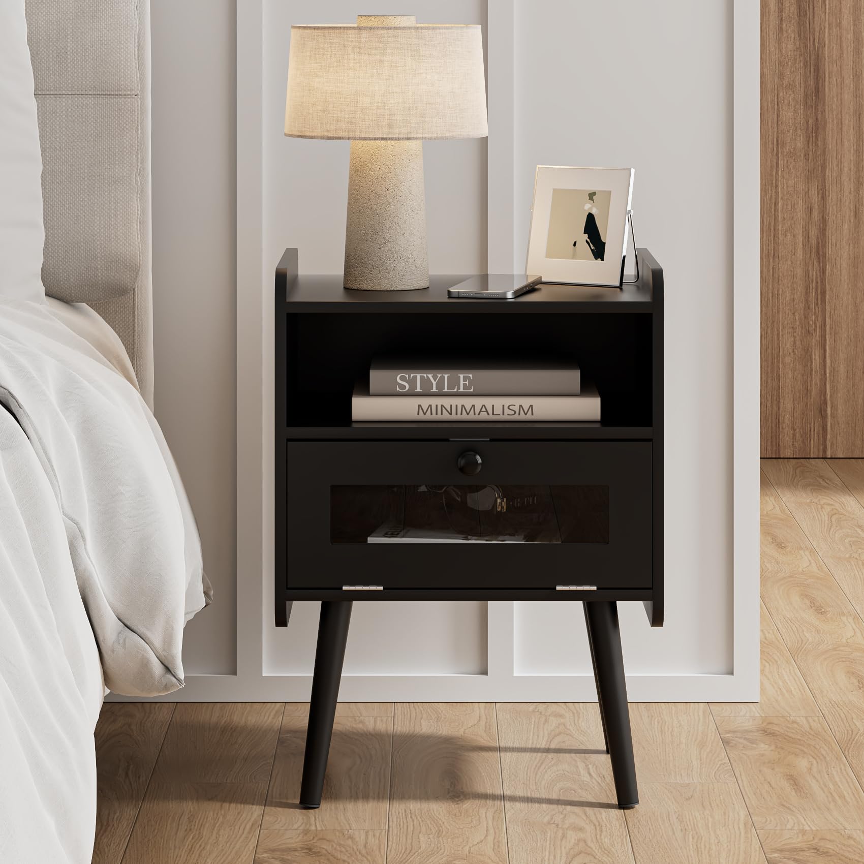 Masupu Night Stand Black Nightstand Modern Side Table Bedroom Night ...