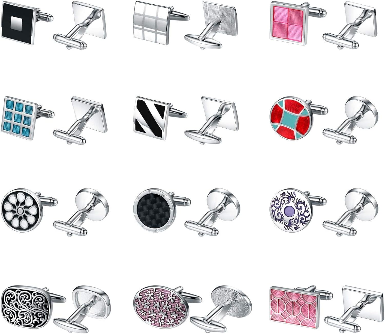 Amazon.com: BodyJ4You 12 Pairs Cufflinks Two Tone Classy Stylish Men Colorful Cuff Links Elegant ...