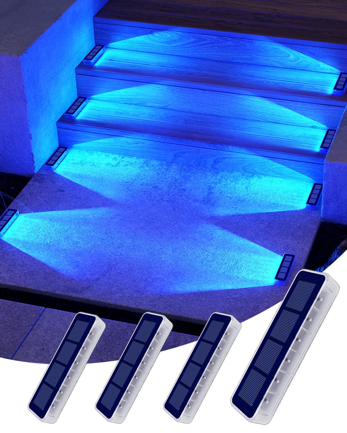 DetarZinLED Blue Solar Lights for Outside,4 Pack Solar Deck Lights ...