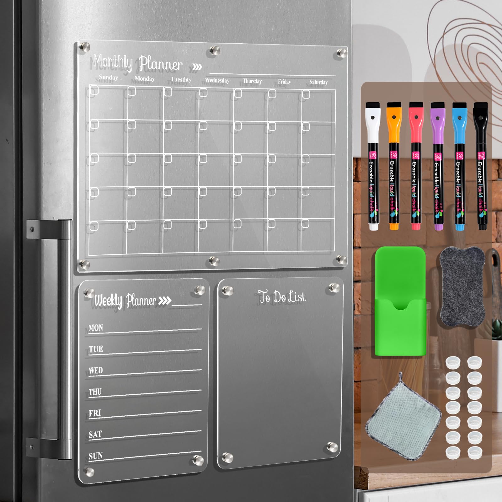 LCPCX Acrylic Magnetic Dry Erase Board for Fridge?Set of 3 Transparent ...