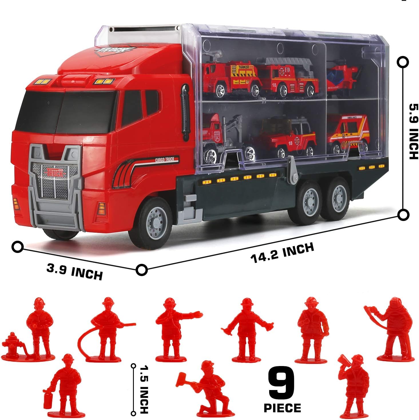 19 in 1 Fire Truck with Firefighter Toy Set, Mini Die-cast Fire Engine ...