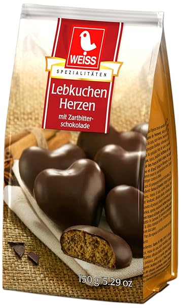 Weiss Lebkuchen-Herzen ungefüllt Zartbitter, 12er Pack (12 x 150 g ...