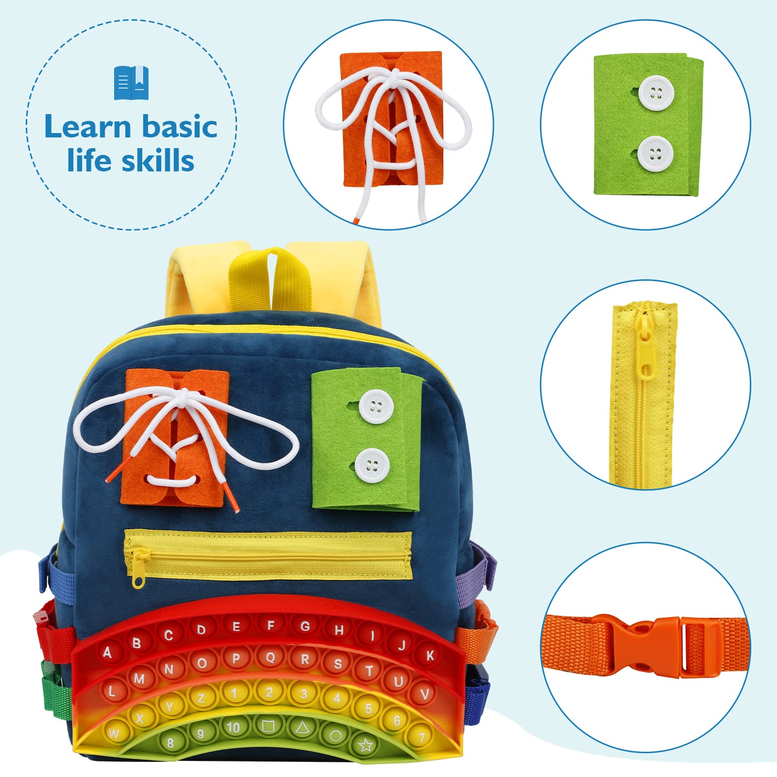 Mua Busy Board，Toddler Backpack with Buckles and Sensory Fidget Toys ...