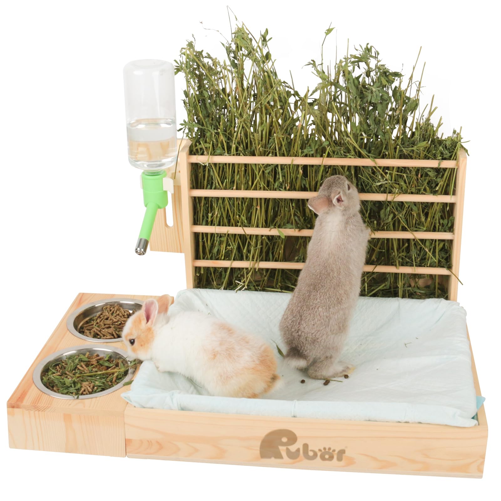 Rubor Rabbit Hay Feeder with Litter Box, 4 in 1 Wooden Feeder Toilet ...