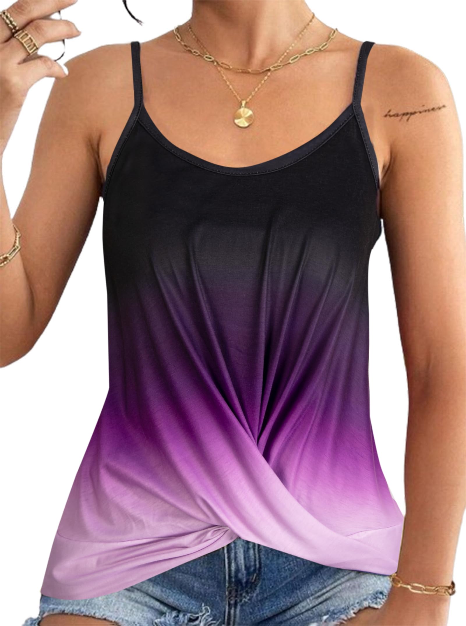 Hilinker Women's Ombre Twist Knot Camisole Top Spaghetti Straps ...