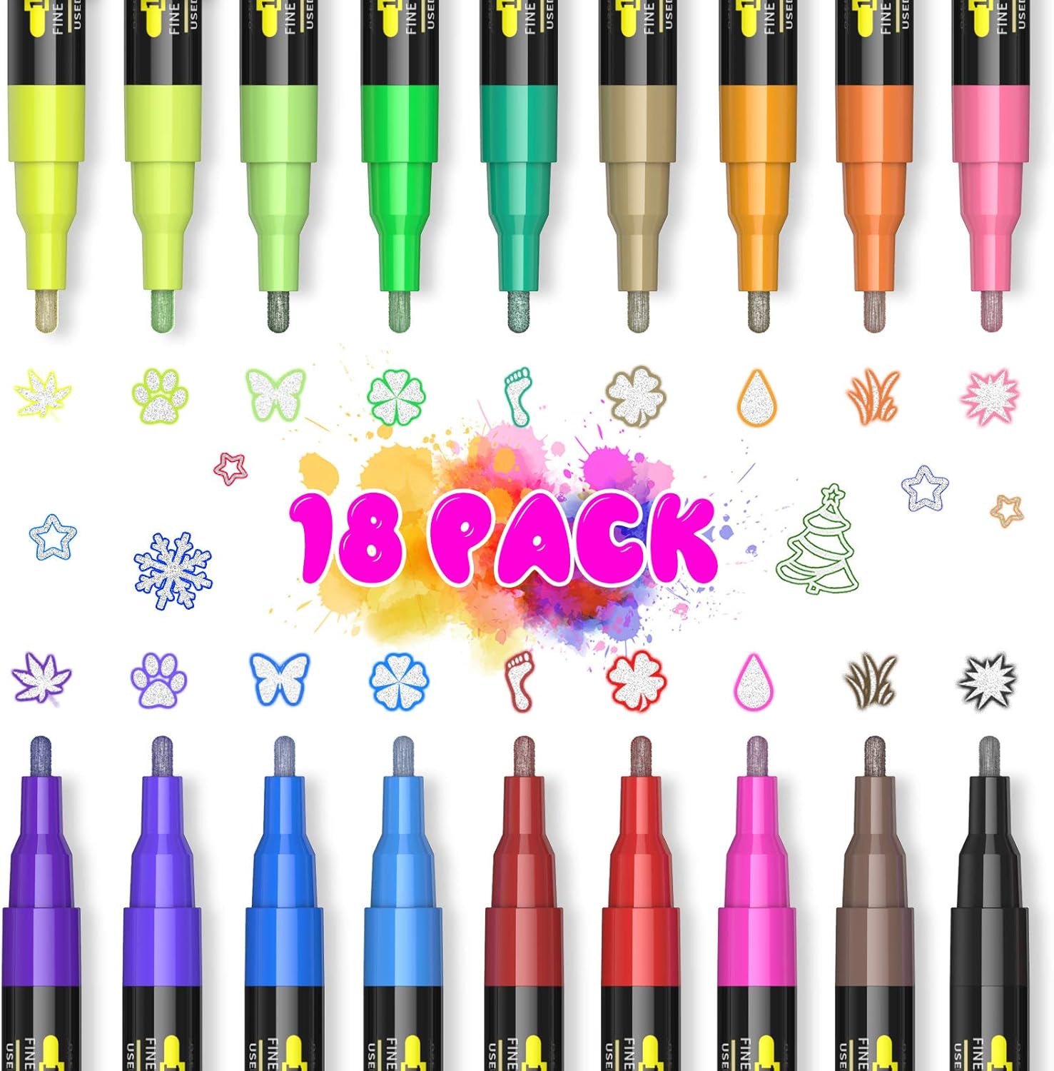 18 Colours Outline Pens, BOIROS Double Line Outline Pen Shimmer Outline ...