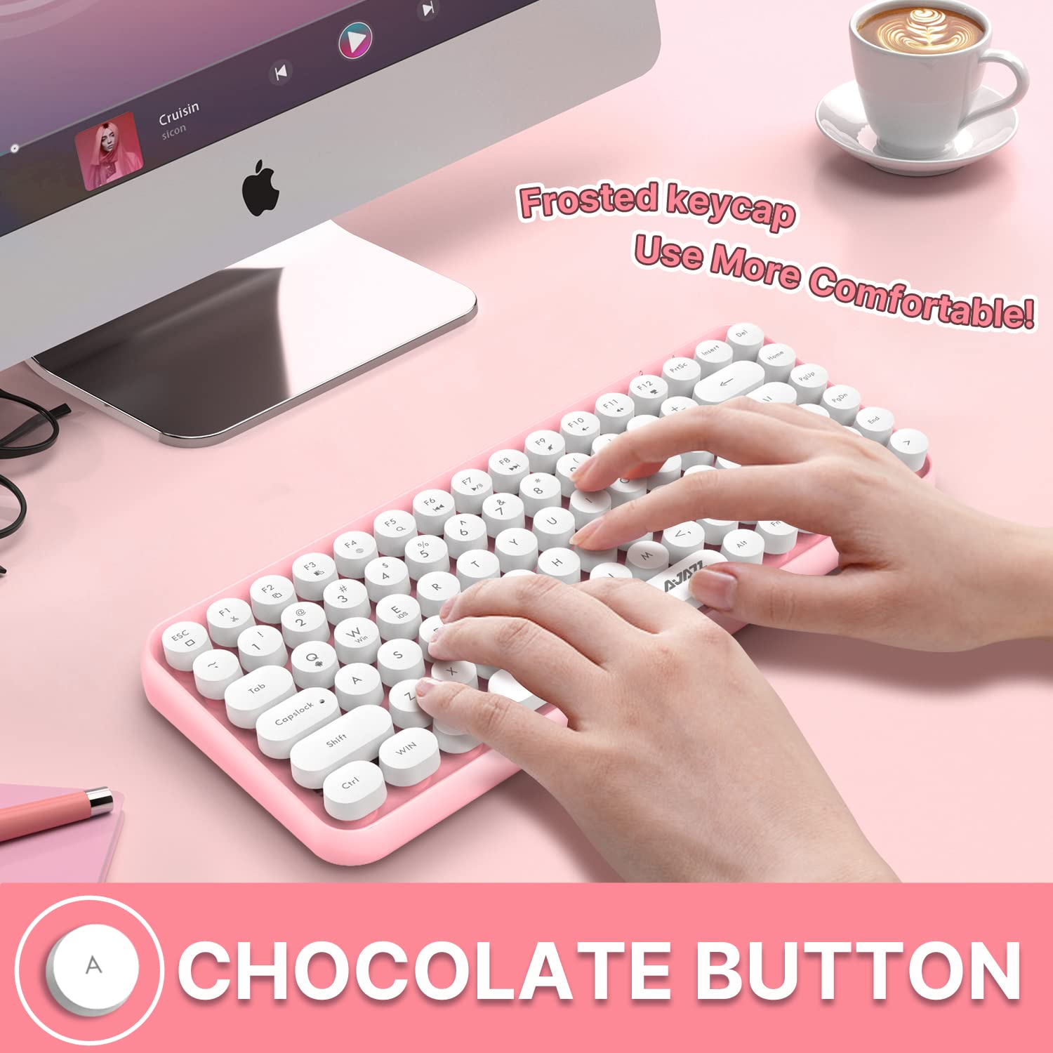 Mua Wireless Bluetooth Keyboard Mini Portable 84 Key Typewriter Retro Round Keycaps Keyboard
