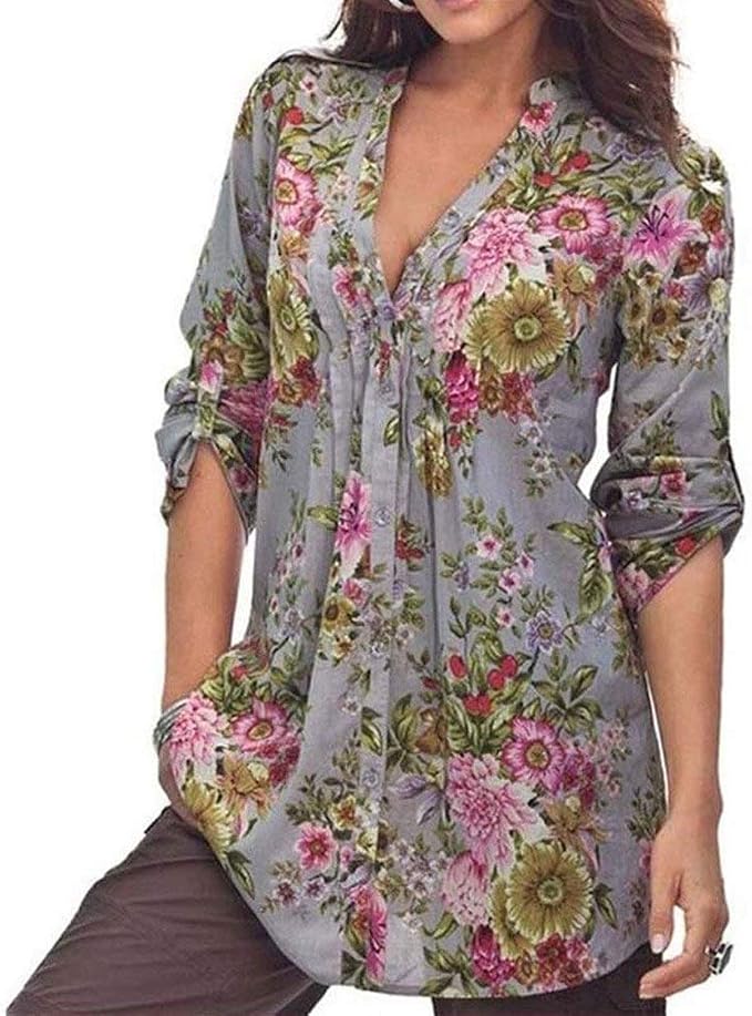 Camicetta Allentata da Donna Elegante Abbottonata Abbottonata Camicetta ...