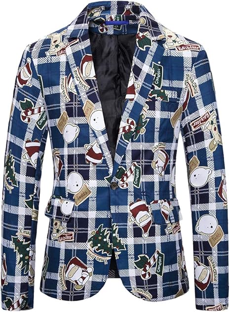 BUTERULES Christmas Blazer for Men Novelty Christmas Tree Santa Claus ...