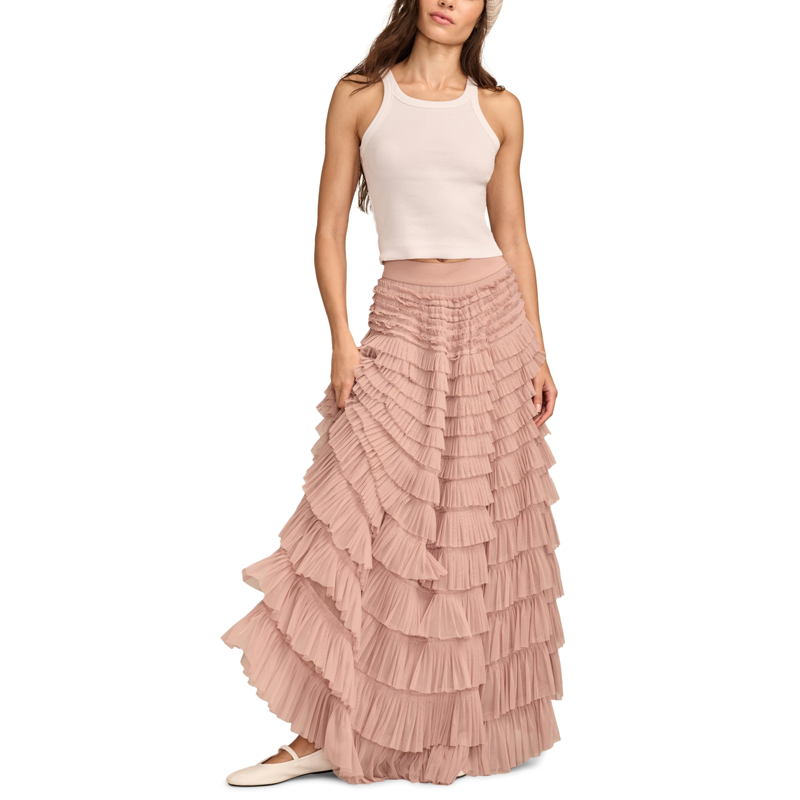Lucky Brand Women's Tulle Ruffle Maxi Skirt, Blush Pink for sale | Mesa ...