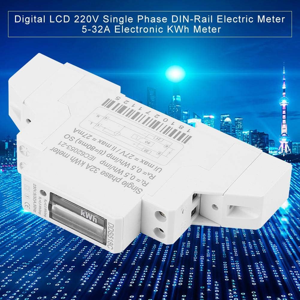 Electric Meter, Digital LCD 220V Single Phase DIN-Rail Electric Meter 5 ...