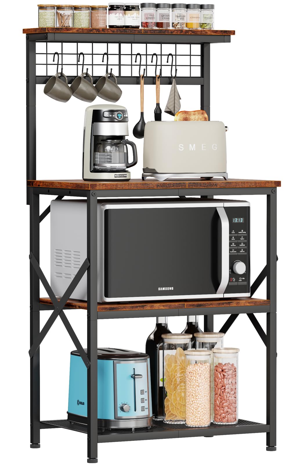 Furologee Kitchen Bakers Rack with Hutch, Coffee Bar Station 4 Tiers ...
