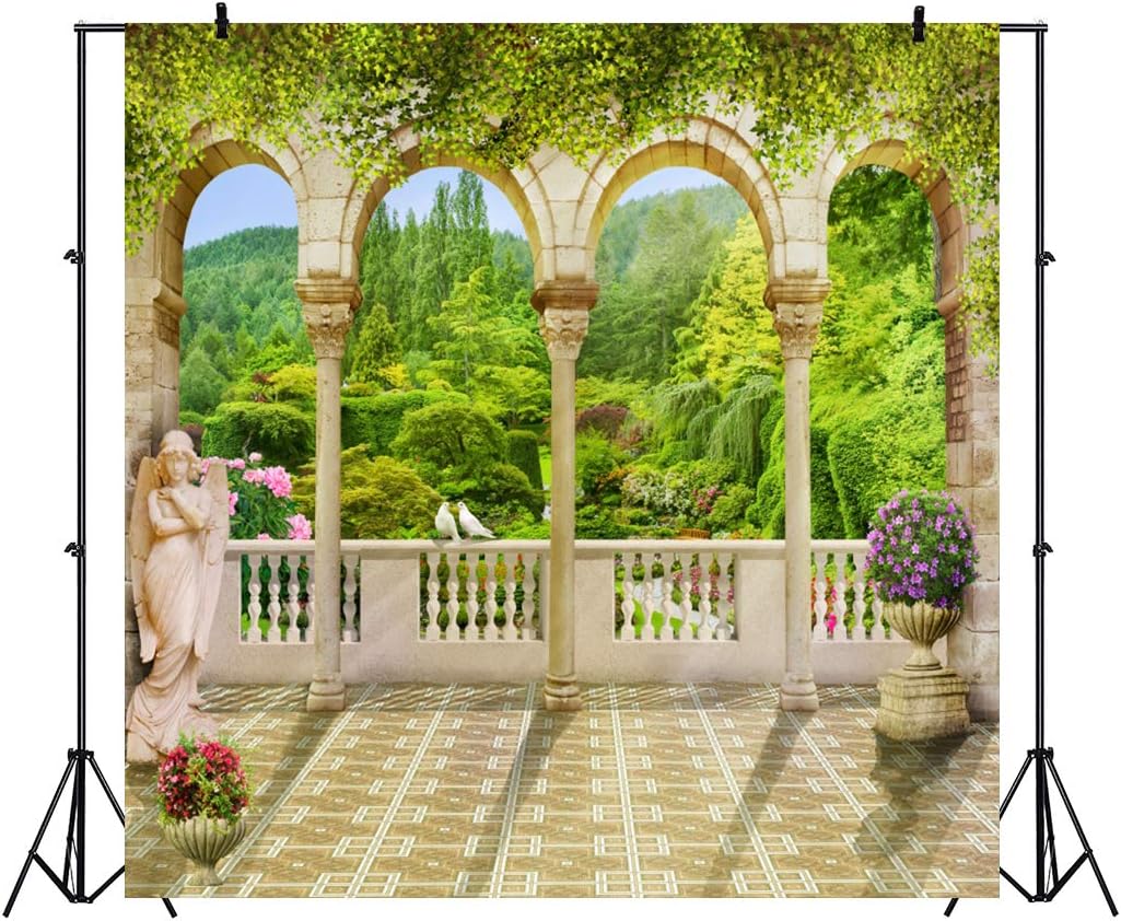 Cassisy 2.5×2.5m Vinyl Spring Scene Backdrop Outdoors Garden Statue ...