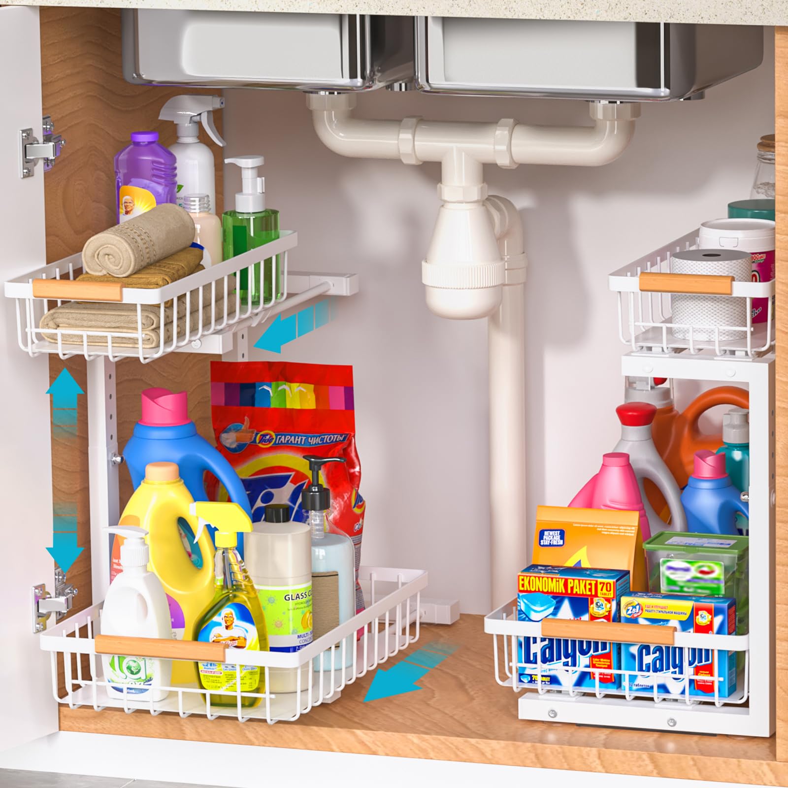 Liuoud Under Sink Organizer 2 pack, 2 Tier Slide Out Under Sink ...