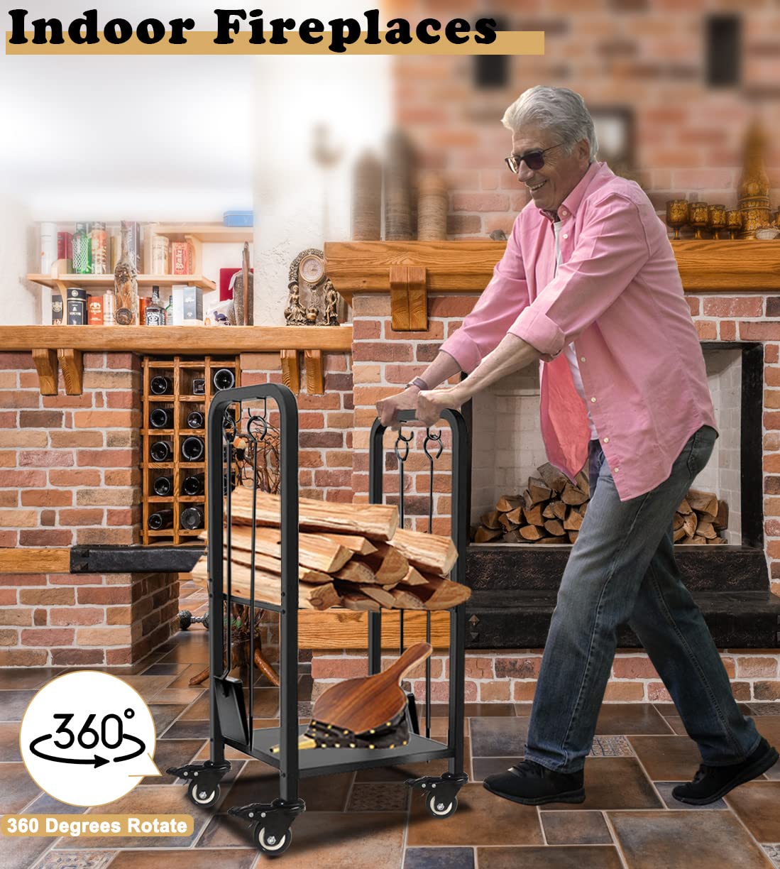 Mua Small Rolling Firewood Rack on Lockable Wheels, Movable Fire Wood ...