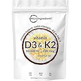 Amazon.com: Vitamin D3 10000 iu Plus K2 (MK-7) 200 mcg, 300 Coconut Oil ...