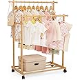 Amazon.com: Cozivolife Kids Clothing Rack Bamboo with 2 Hanging Rods ...