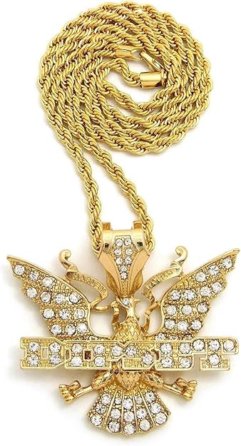 BLINGFACTORY ICED Gold Plated Dipset Pendant & 4mm 24" Rope Chain Hip ...