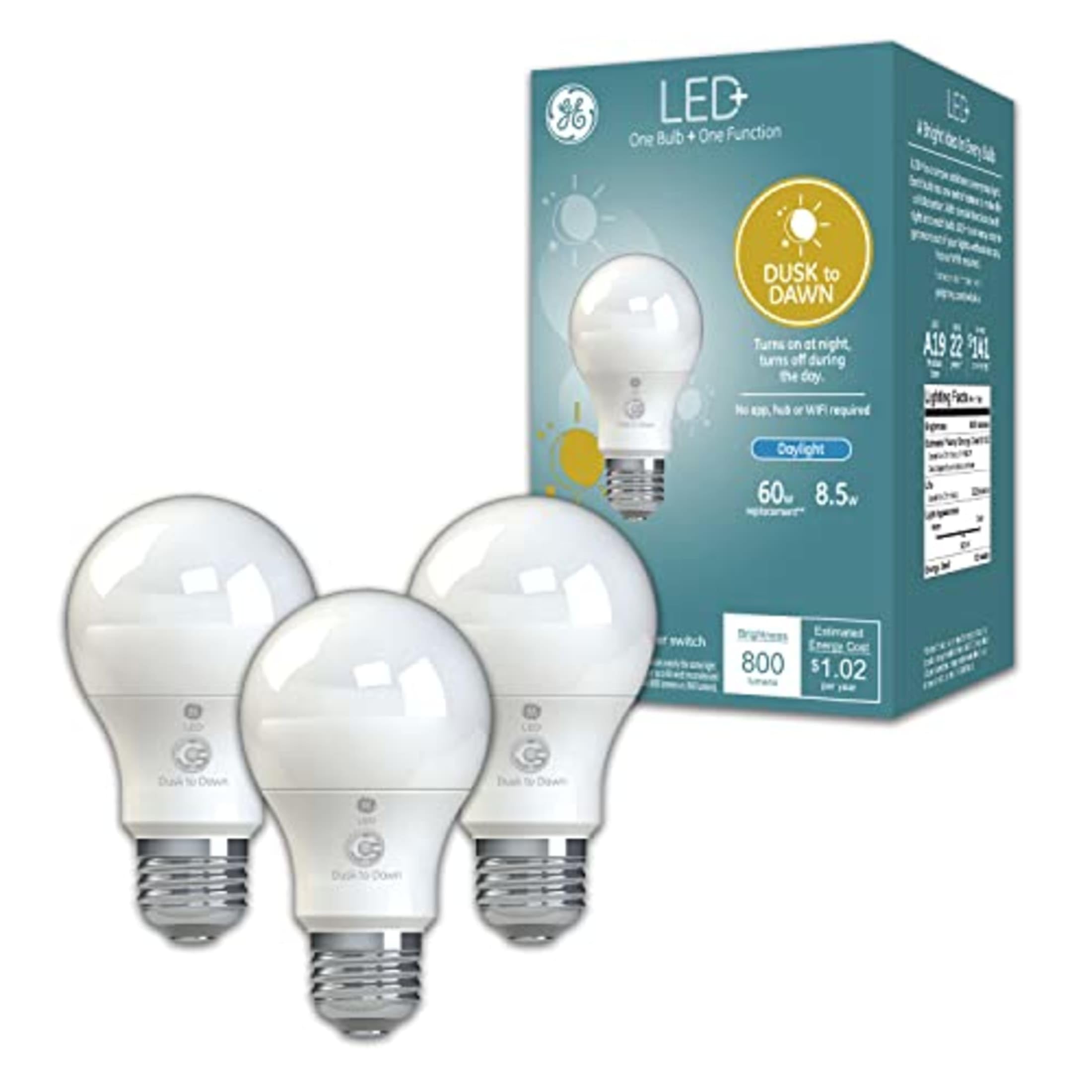 GE LED+ Dusk to Dawn A19 LED Light Bulbs, Automatic On/Off Outdoor ...