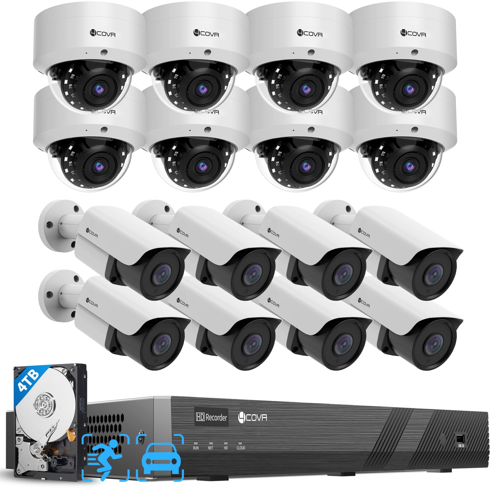 4COVR PoE 16 Camera Security System for Business, AI Human Vehicle ...