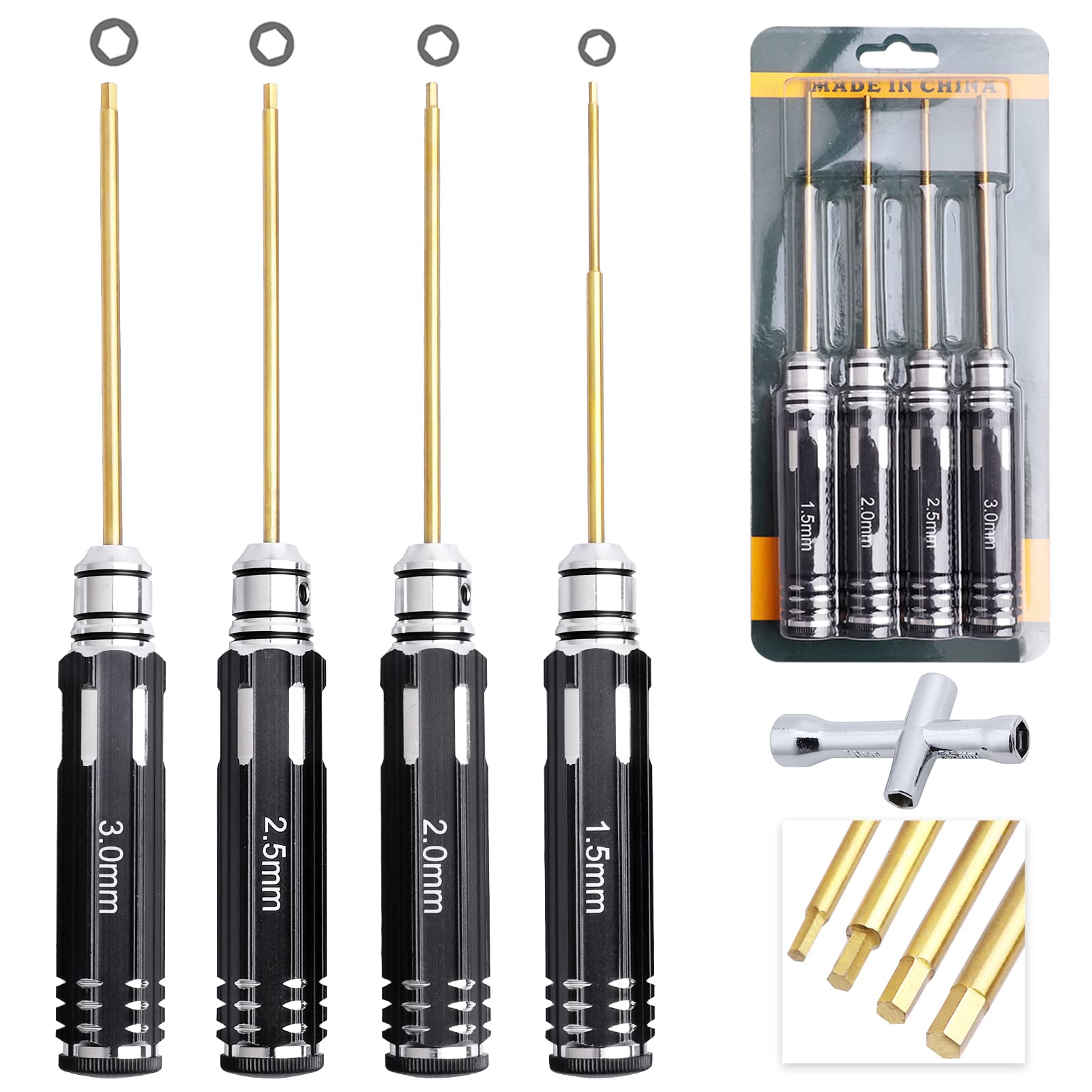 Hobbypark 1.5mm 2.0mm 2.5mm 3.0mm Hex Screw Driver Set Titanium Hexagon Screwdriver Allen Wrench ...