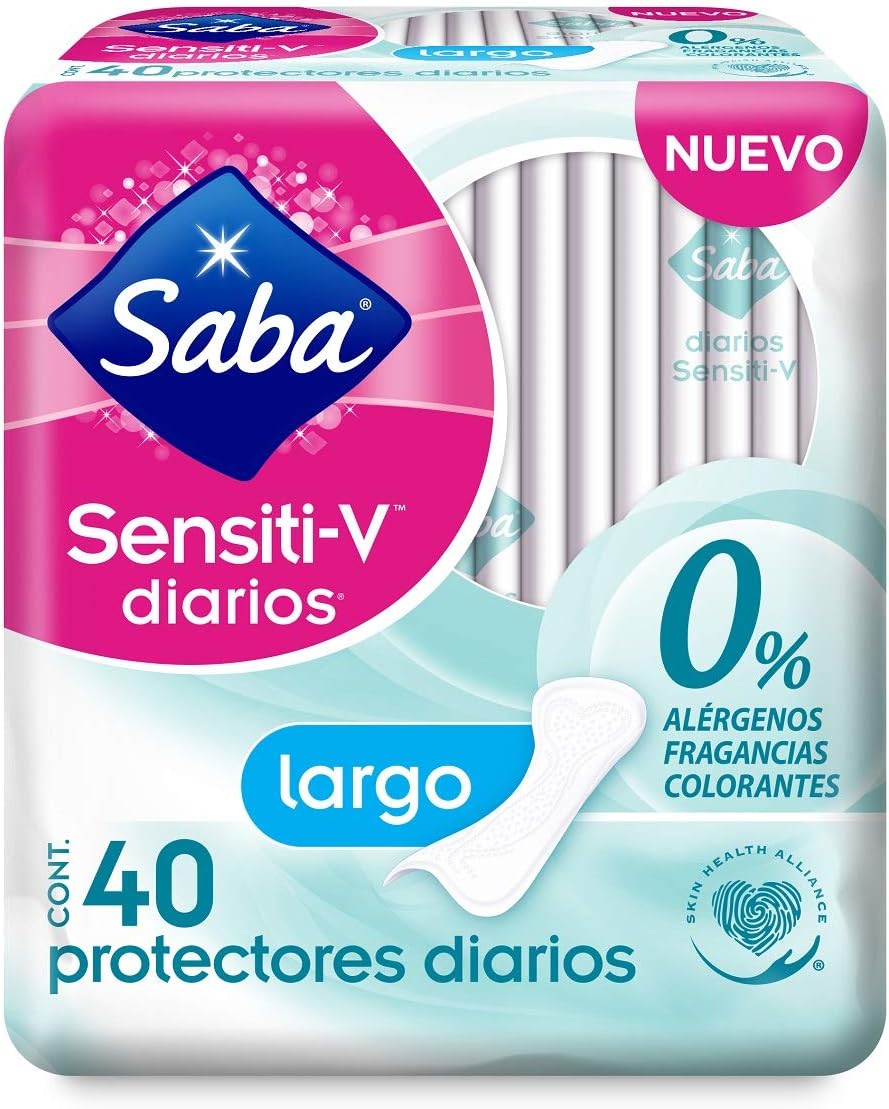 SABA Diarios Sensiti-v, Protectores Diarios Largos, 40 Piezas, color ...