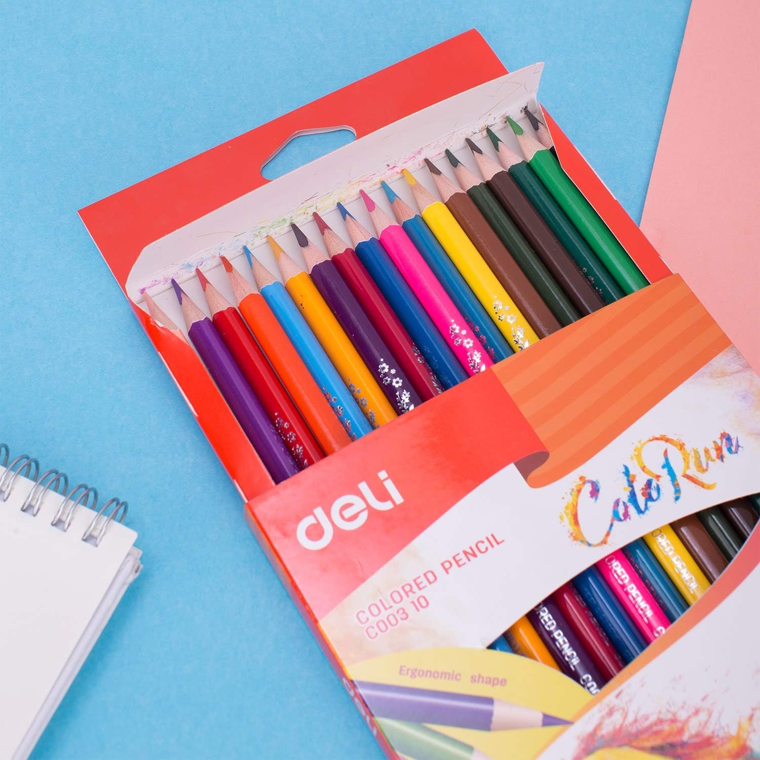 Deli Colored Pencil 18 colours EC00310,Made from softened poplar, easy ...