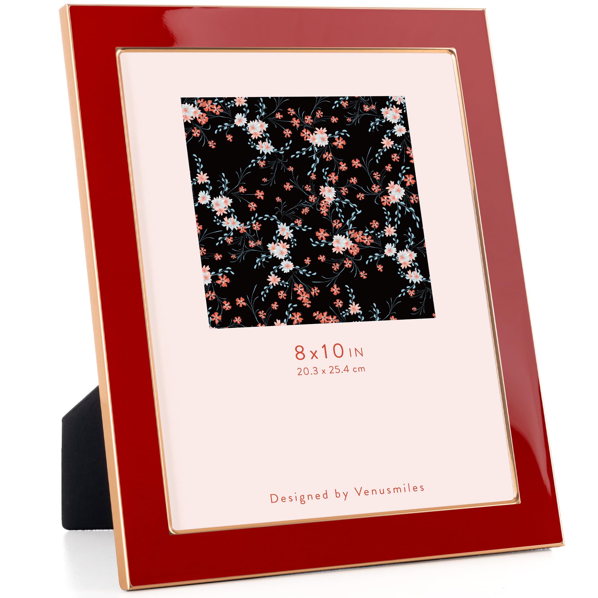 Venusmiles 8x10 Enamel Picture Frame, Gold Metal Edge with Easel, Real ...