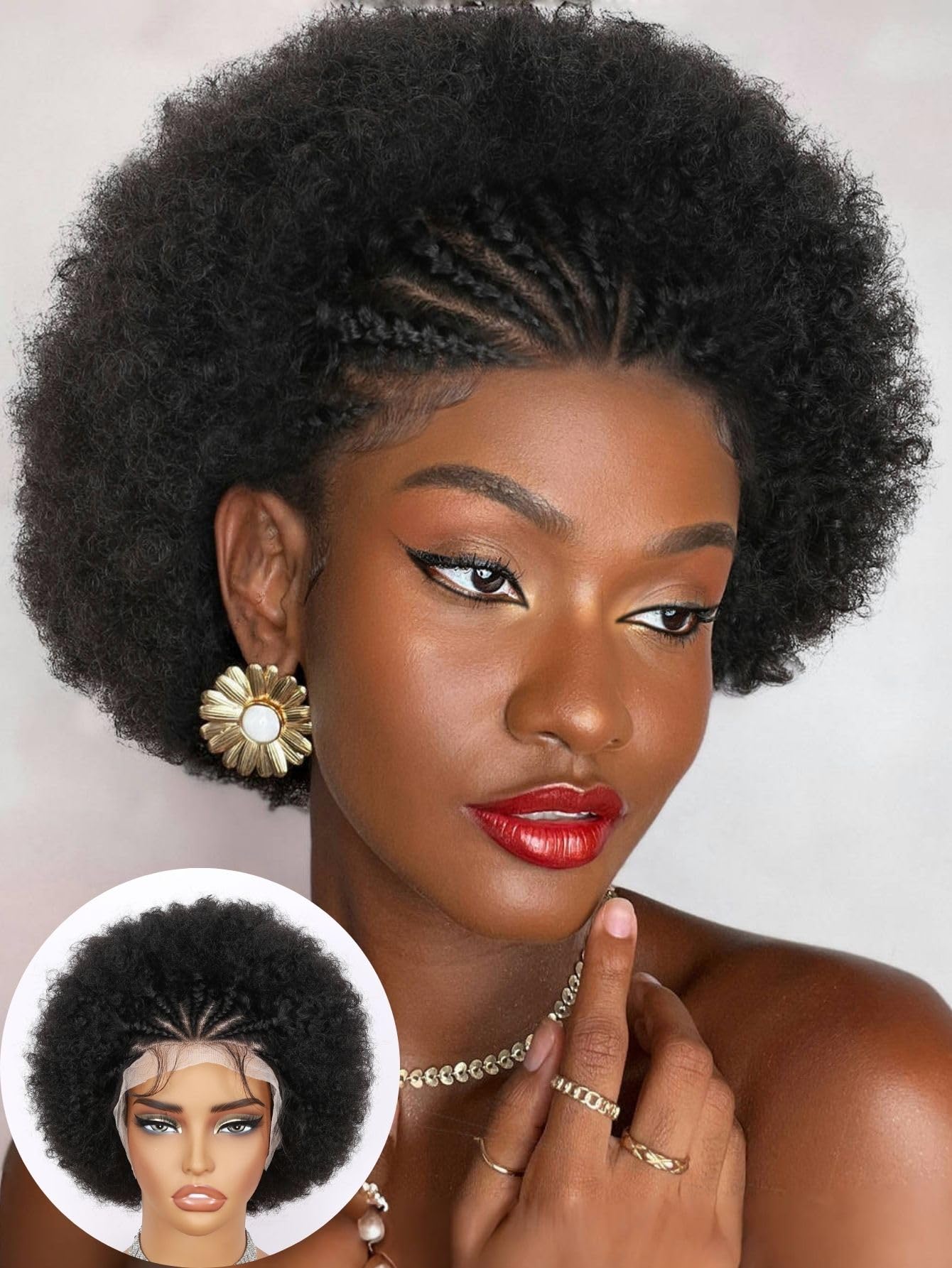 Fancy Hair Cornrow with Afro Puff Wig HD Lace Front Braided Wig with ...