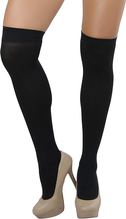 ToBeInStyle Women's Ribbed Schoolgirl Thigh Hi Stockings - One Size ...