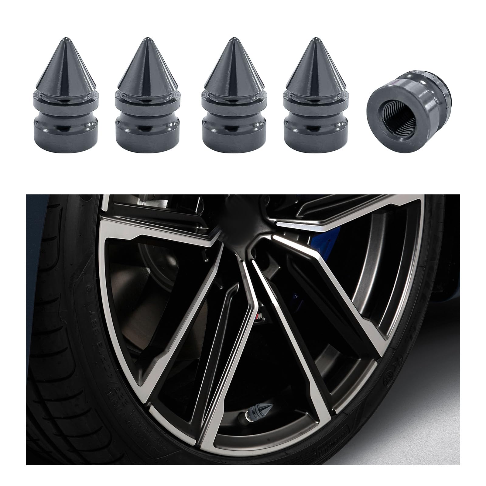 Motorcycle & Scooter Wheels & Rims Set Of 4 Black Aluminum Spike Valve ...