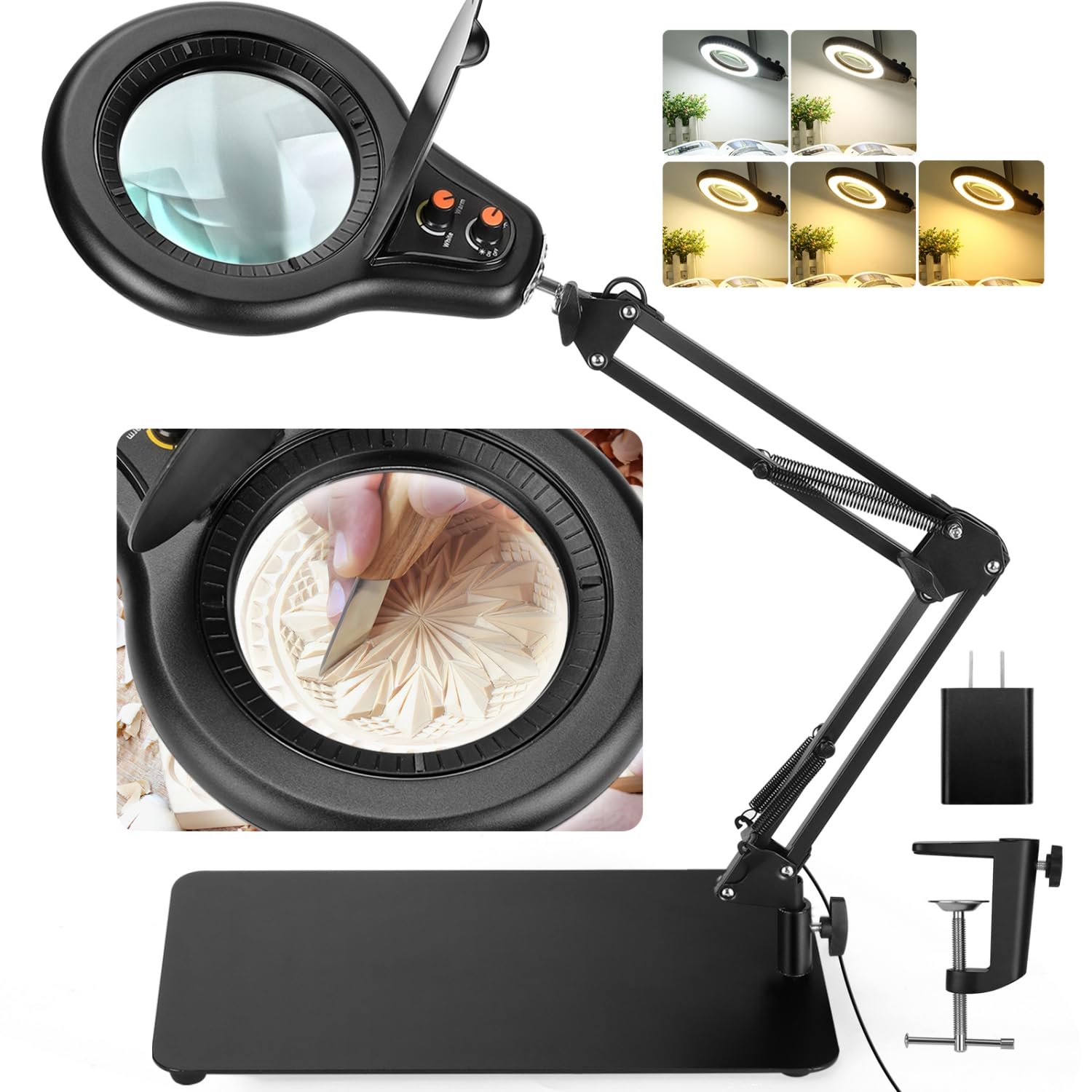 Jeedefi 10X Magnifying Glass with Light and Clamp, Switch Knob for ...