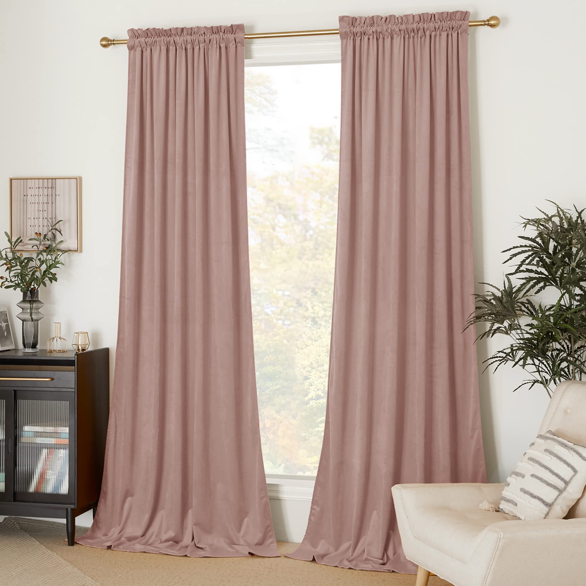NICETOWN Dusty Pink Velvet Curtains (2 Panels, 52-inch Wide x 108-inch ...