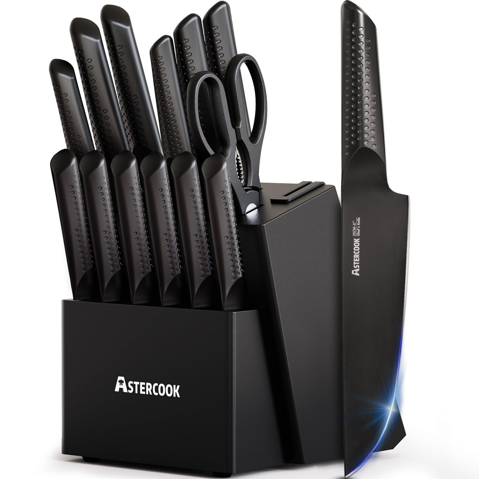 Astercook Knife Set, 15 Pieces Kitchen Knife Sets with Block and Built ...