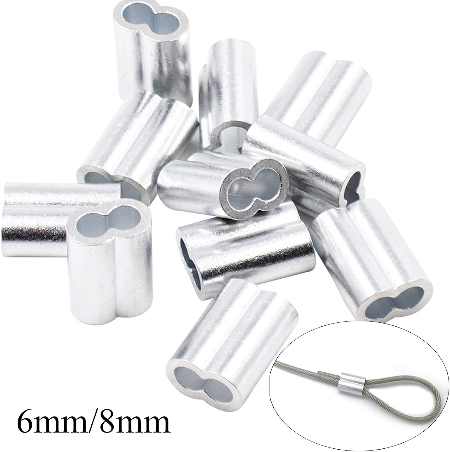 KINDPMA Aluminium Ferrules 6mm 8mm Aluminum Crimping Loop Sleeve Clips ...