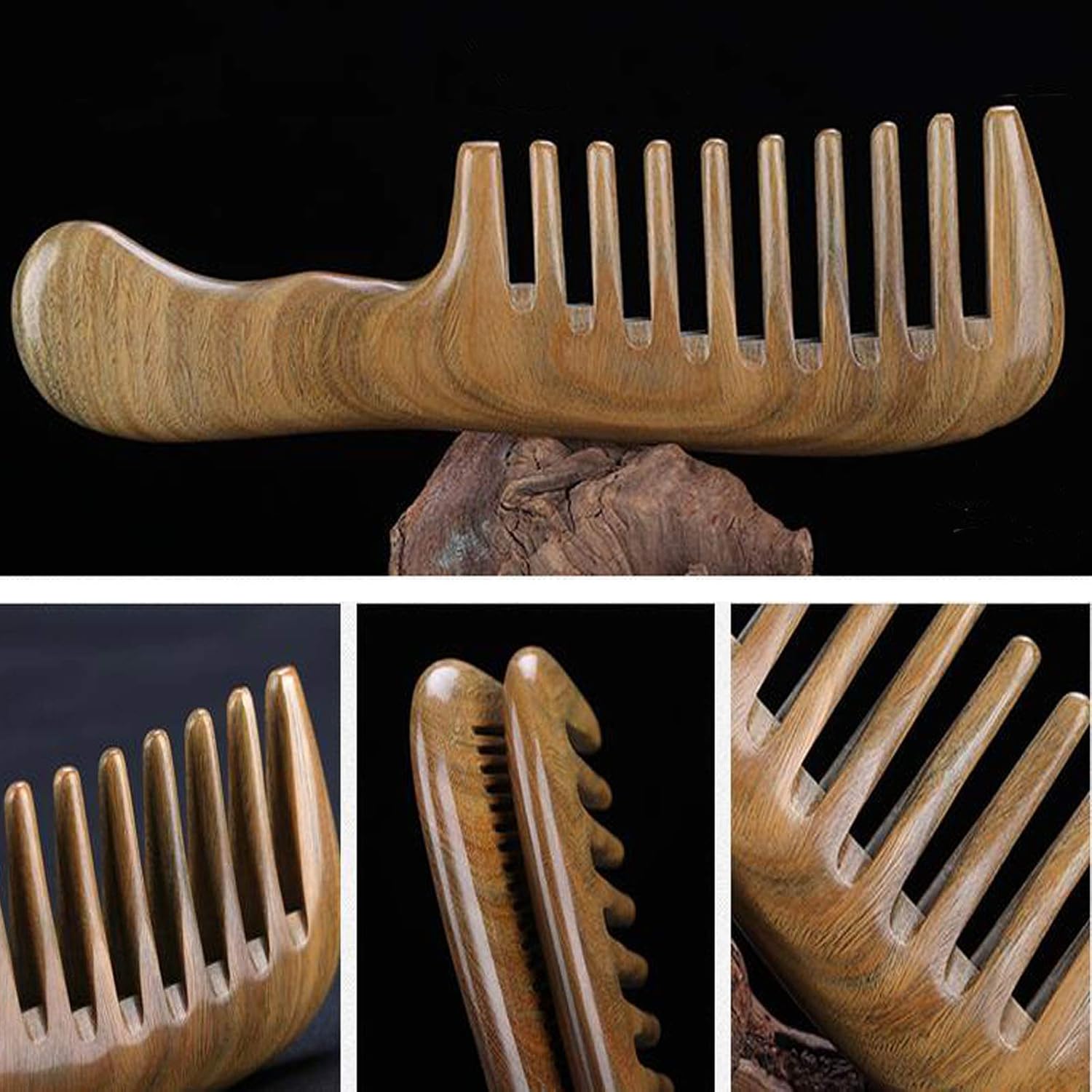 Green sandalwood wide tooth natural comb, large sandalwood comb ...