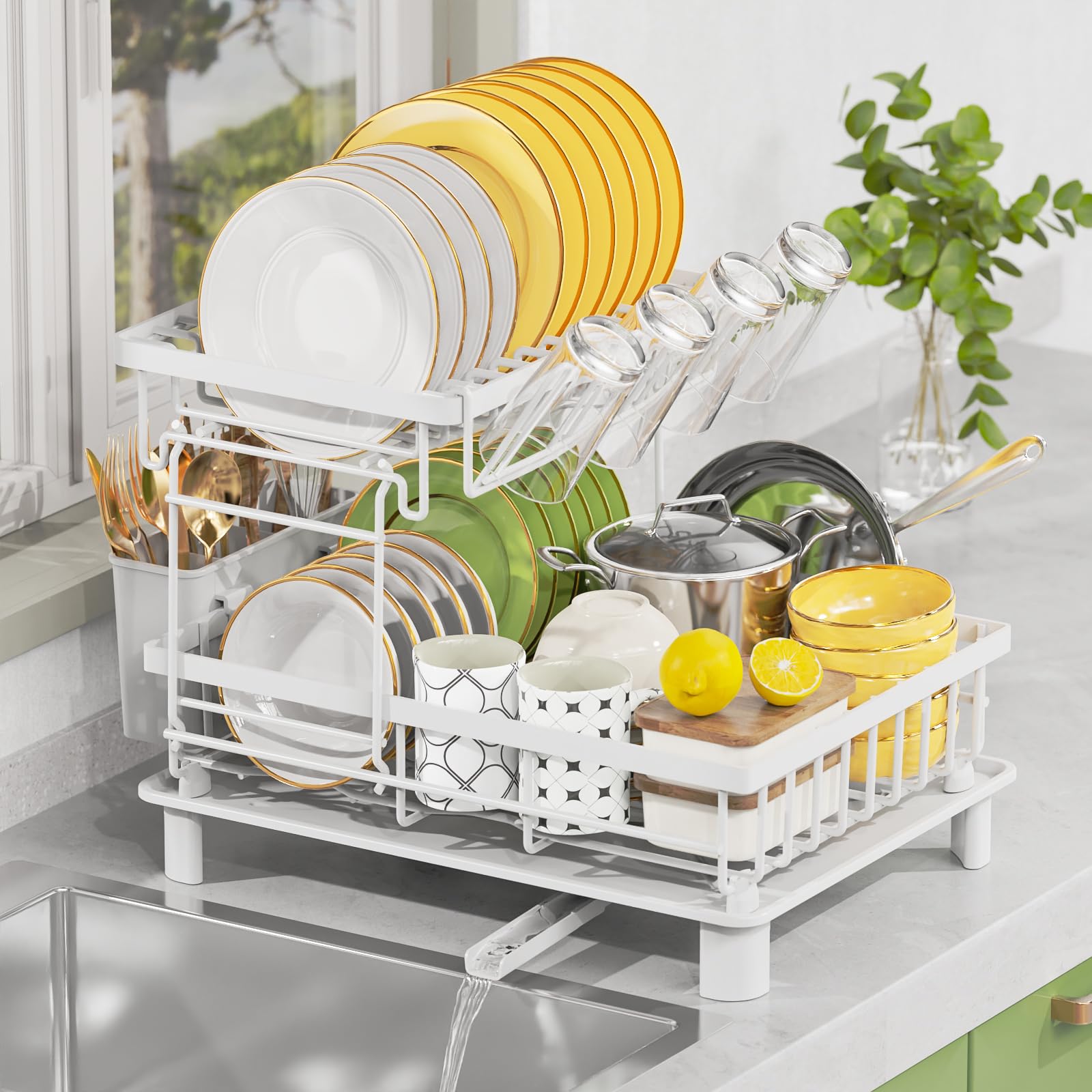 LIONONLY 2 Tier Dish Drying Rack, Larger Capacity Dish Drying Rack for ...