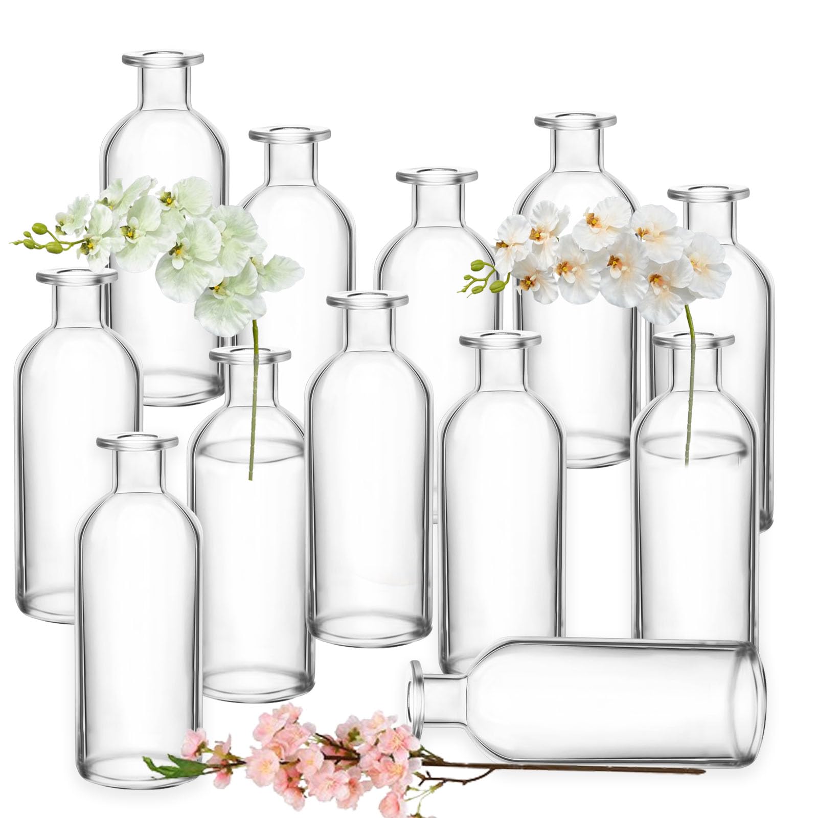 Nexboraque 12 Pack Glass Bud Vases, Clear Small Vases in Bulk ...