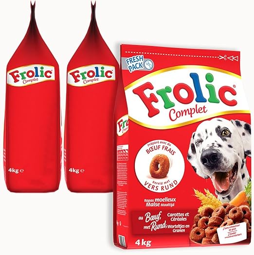 FROLIC Croquettes Complètes au Bœuf pour Chien Adulte, 3 Sacs de 4kg ...