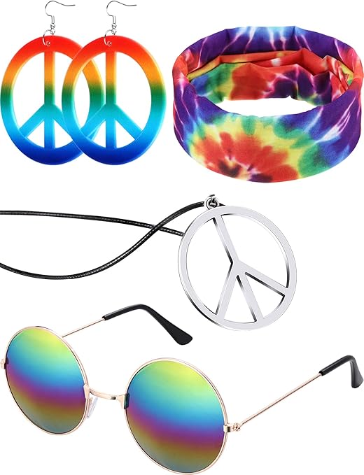 Amazon.com: 4 Pieces Hippie Costume Set Glasses Peace Sign Pendant ...