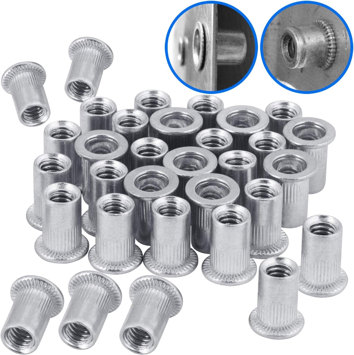 Rivet Nuts 190Pcs M3 M12 Plated Carbon Steel Flat Threaded Rivet Nut