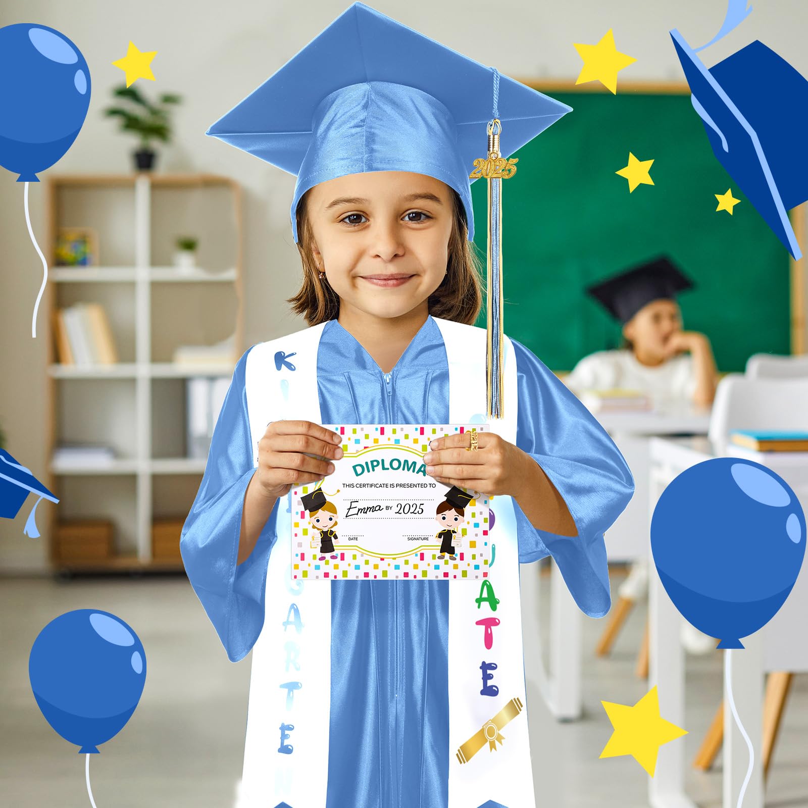 Sasylvia Kindergarten Preschool Graduation Gown Cap Set With 2025 ...