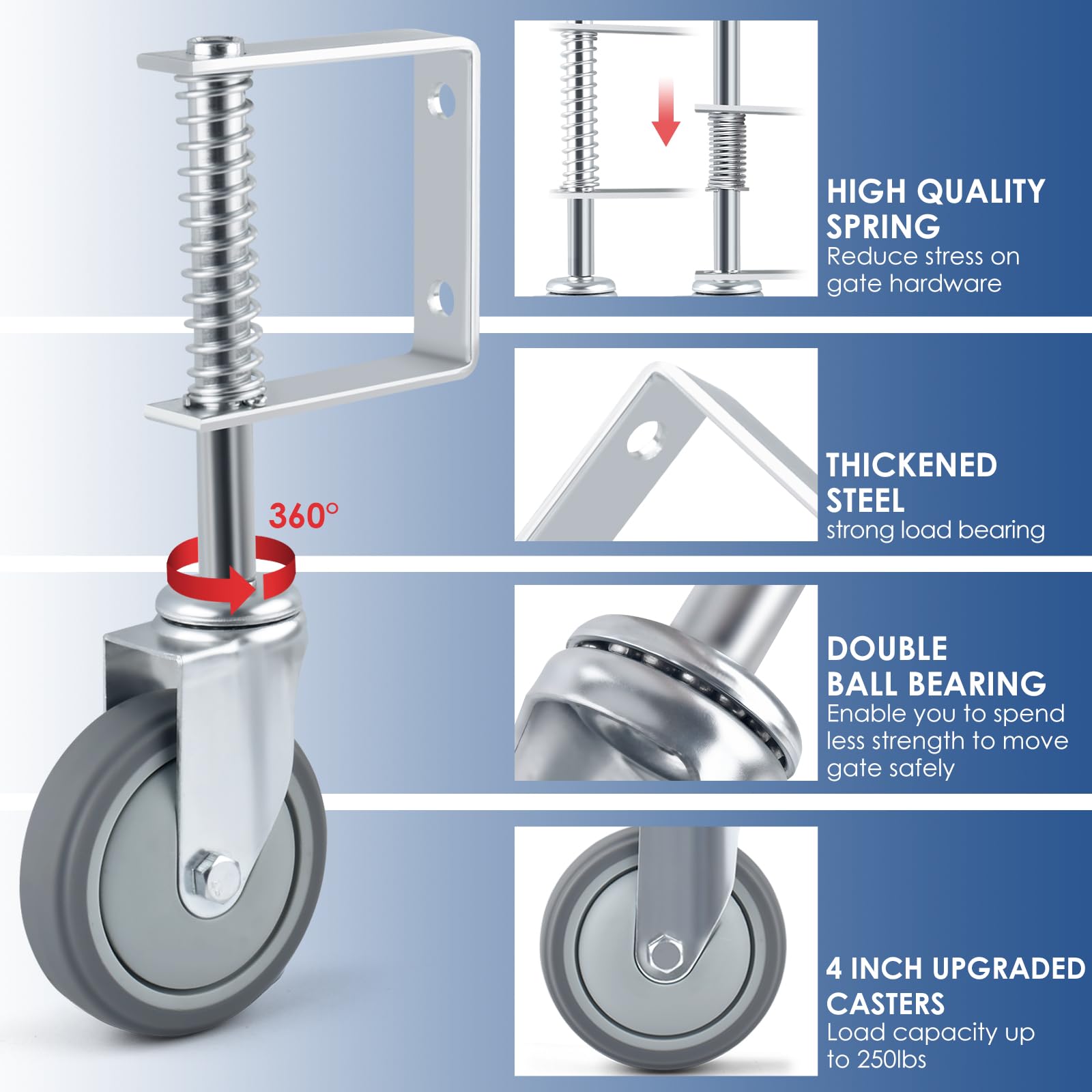 Mua ERKOON 2 Packs Heavy Duty Gate Wheel Spring-Loaded Gate Casters, 4 ...