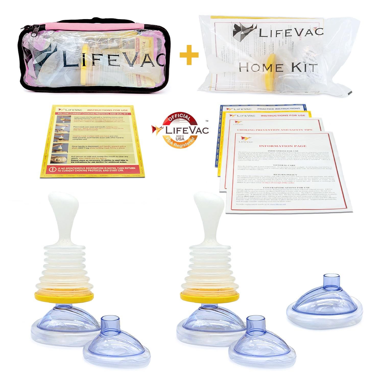 LifeVac Home & Pink Travel Kit Combo - Portable Suction Rescue Device ...