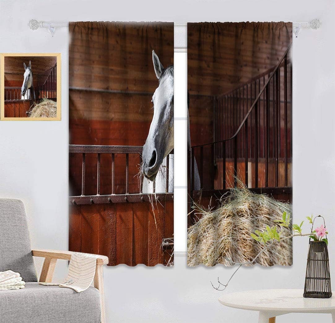 Amazon.com: Hrptdid Horse Decor Darken Curtains Young Mare Eating Hay ...