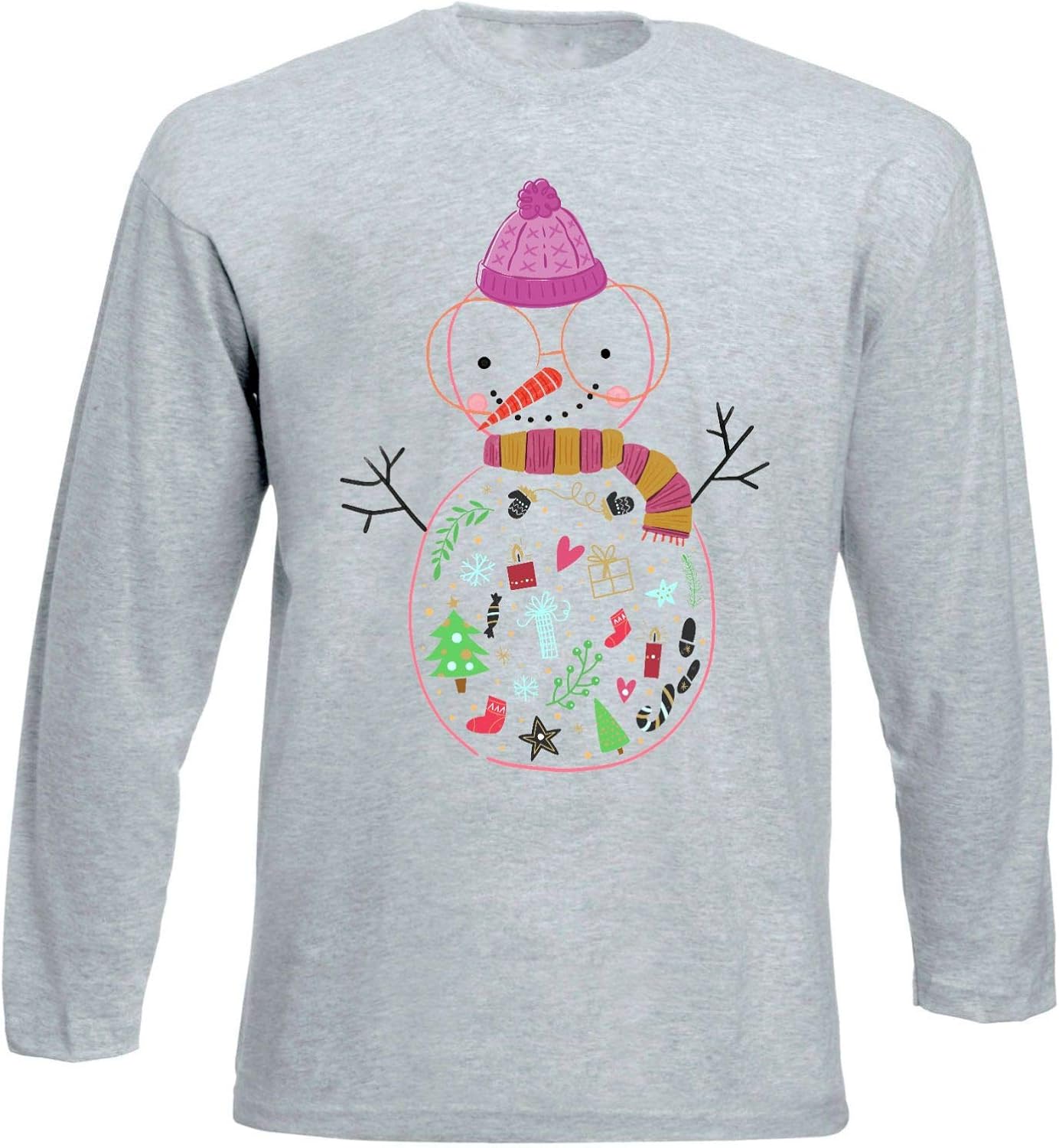 teesquare1st Men's Christmas Snowman Xmas Grey Long Sleeved T-Shirt ...