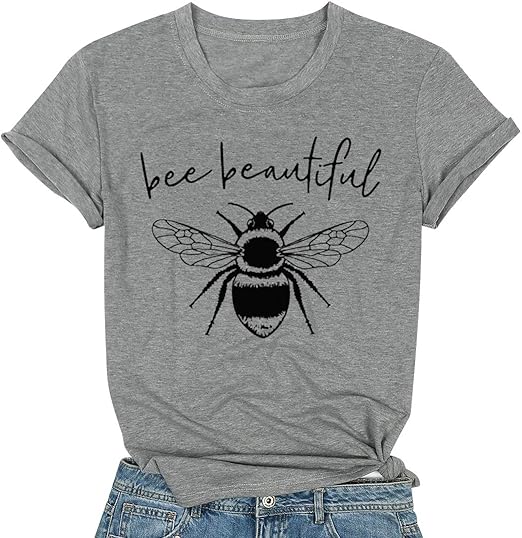 Bee Beautiful T Shirt for Women Bee Graphic Cute Shirt Casual Short ...