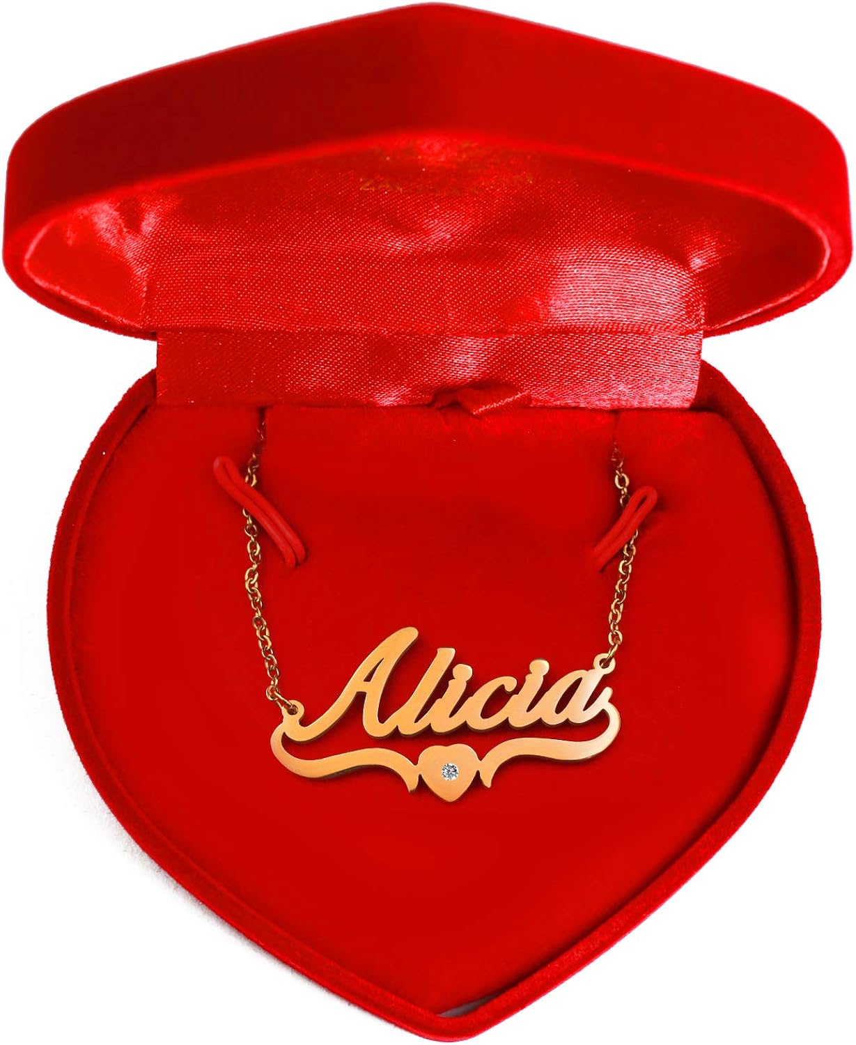 Kigu Alicia Name Necklace Personalised Heart Shaped Gold Plated, Custom ...