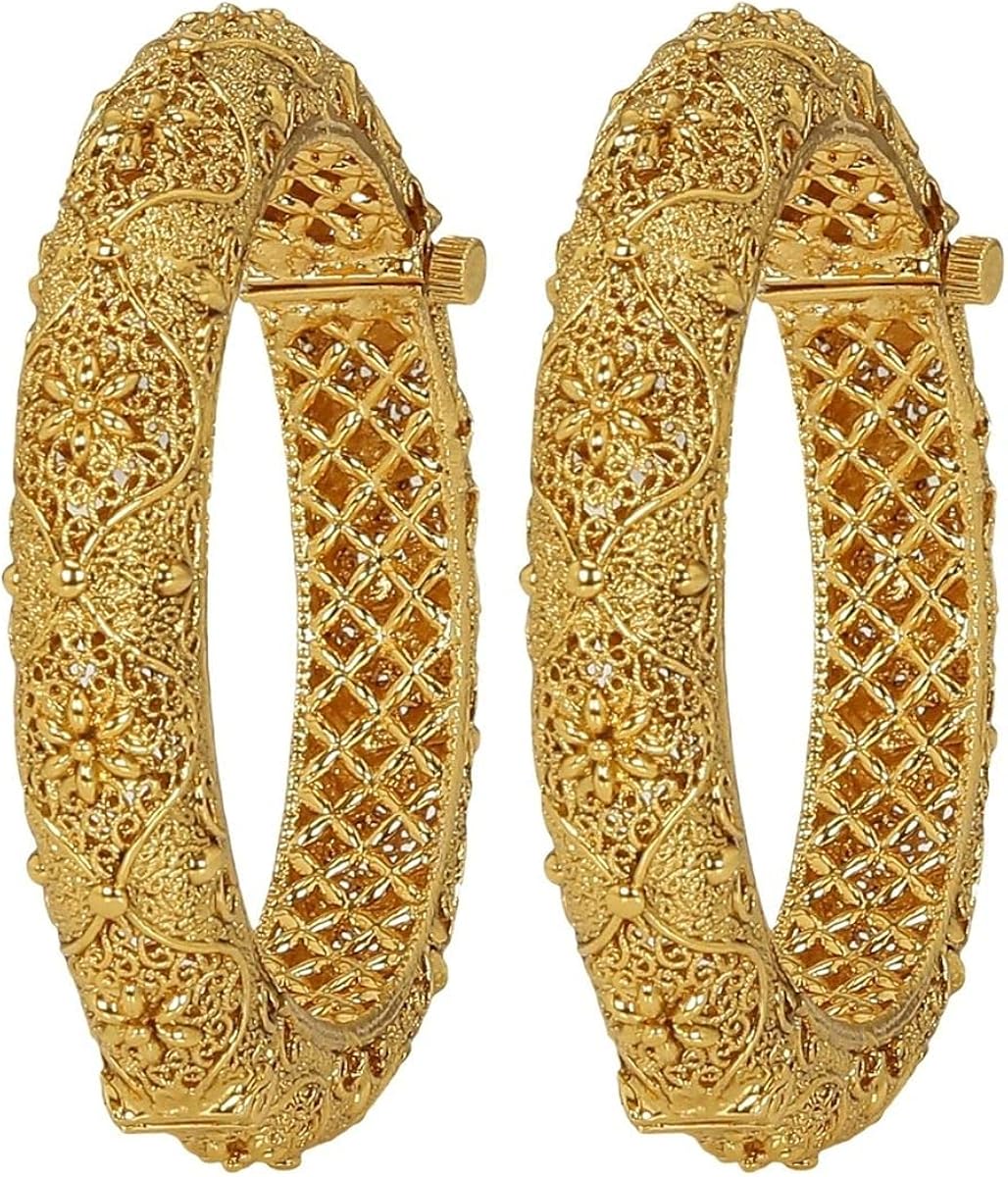 Buy AccessHer Exclusive Gold Plated Ethnic patla/kada Bangles for Women ...