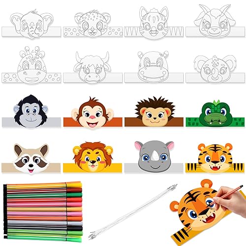 HESTYA 16 Pcs Jungle Animal Crown Craft for Kids Color Your Own Jungle ...